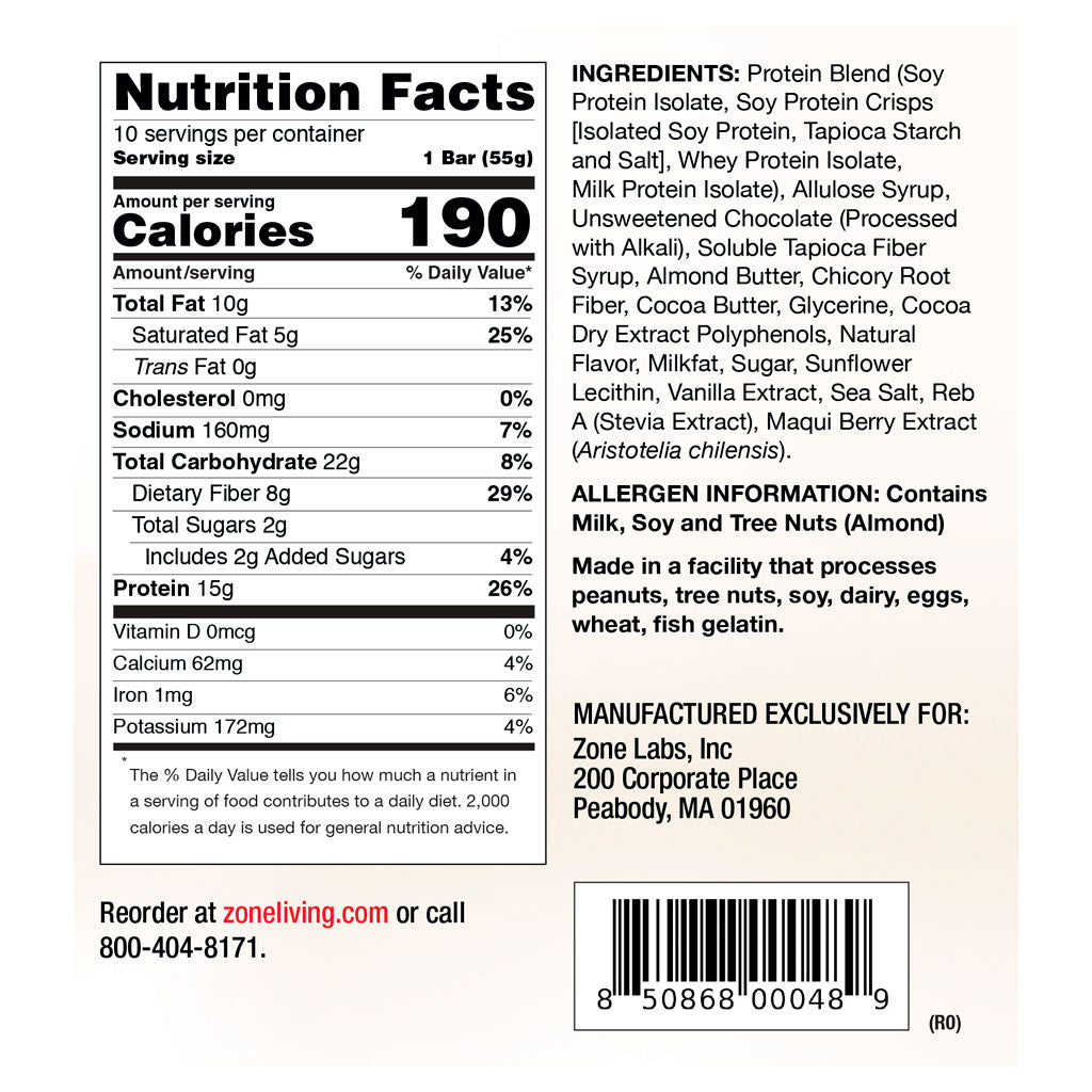 Barra Zone Rx2 de Chocolate / Dr. Sears Zone / Presentación individual